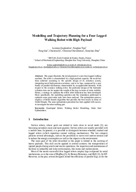 pdf modelling and trajectory planning for a four legged walking robot