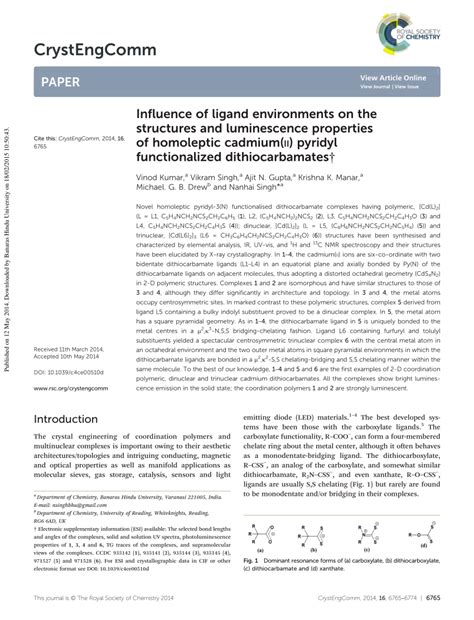 Pdf Influence Of Ligand Environments On The Structures And Luminescence Properties Of