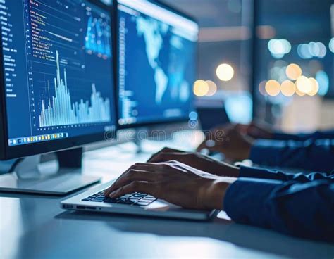 Businessdata Analytics With Multiple Computer Screens Showing Financial