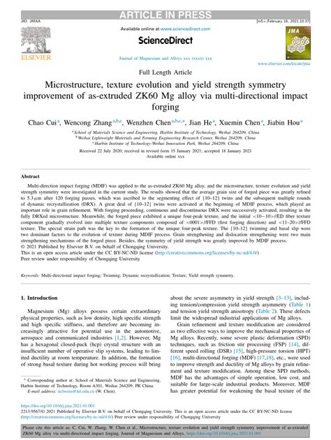 Pdf Microstructure Texture Evolution And Yield Strength Symmetry