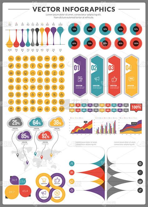 大包的数据可视化矢量信息图形和设计元素与商务酒吧、 图表、 图形、 图和图标集的小册子、 传单和网站