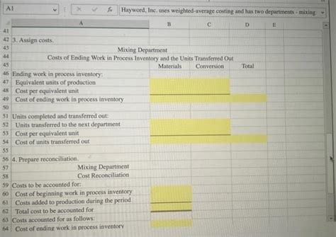 Solved Excel SIM Process Costing Using The Weighted Average Chegg Com