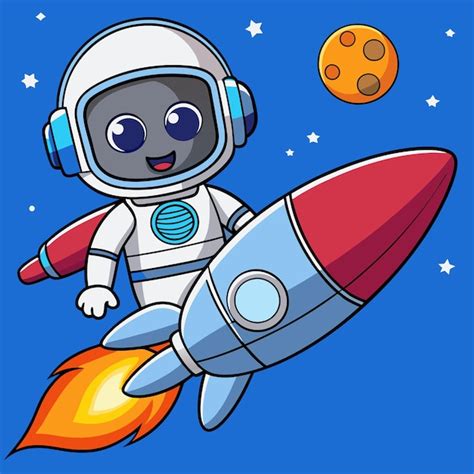 우주 로켓과 함께 떠다니는 귀여운 우주 비행사 만화 터 아이콘 일러스트 과학 기술 아이콘 개념 고립 된 프리미엄 터 평면 만화 스타일 프리미엄 Ai 생성 벡터