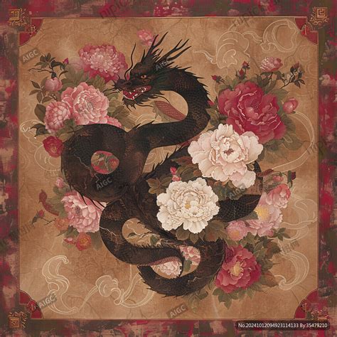 AI创作图插画龙与蛇 蛇与莲花插画 蛇年印花素材 蛇年招贴画 蛇素材印花 牡丹与蛇 国潮龙与蛇 蛇中式背景 蛇生肖挂画 生肖蛇国潮 蛇二月插画