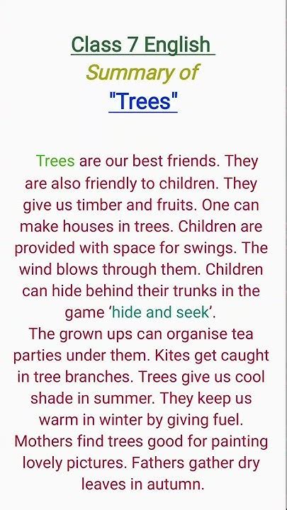 Trees Class 7 Summary Cbse Exam 🌳 🌲 🌴 Youtube