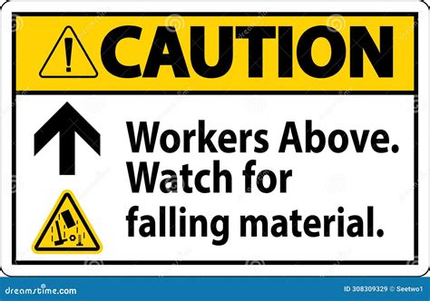 Caution Sign Workers Above Falling Material Stock Vector