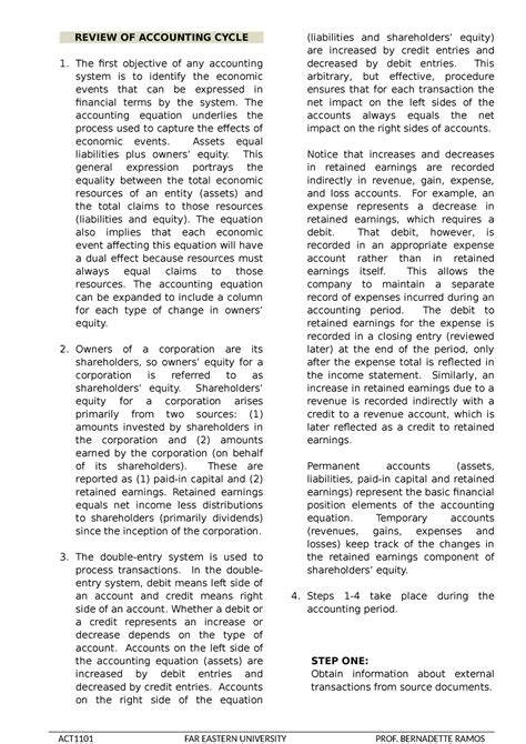 ACCOUNTING CYCLE NOTES Accounting FEU Studocu