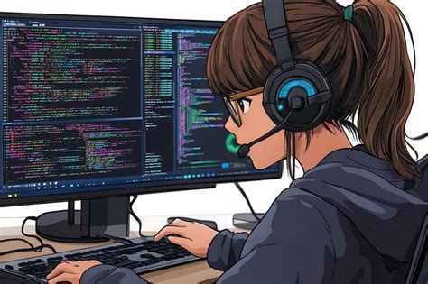Female Programmer Working On Code With Headphones And Glasses Premium Ai Generated Image