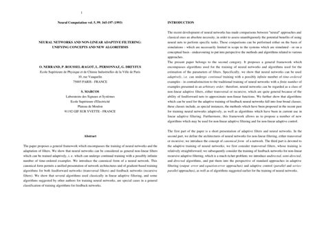 Pdf Neural Networks And Non Linear Adaptive Filtering Unifying Concepts And New Algorithms