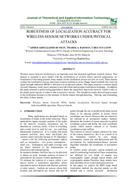 Pdf Robustness Of Localization Accuracy For Wireless Sensor Networks Under Physical Attacks