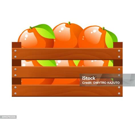 나무 상자에 담긴 오렌지 흰색 배경에 고립된 벡터 그림입니다 3차원 형태에 대한 스톡 벡터 아트 및 기타 이미지 3차원 형태 감귤류 과일 과일 Istock