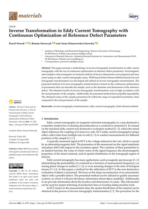 Pdf Inverse Transformation In Eddy Current Tomography With Continuous