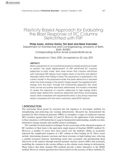 Plasticity Based Approach For Evaluatingthe Blast Response Of Rc Columnsretrofitted With Frp
