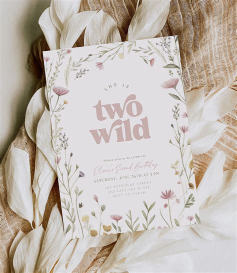 Two Wild Birthday Invitation Wildflower Birthday Invitation 2nd