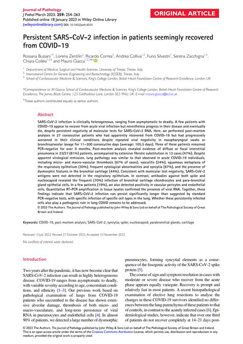 Pdf Persistent Sars Cov 2 Infection In Patients Seemingly Recovered