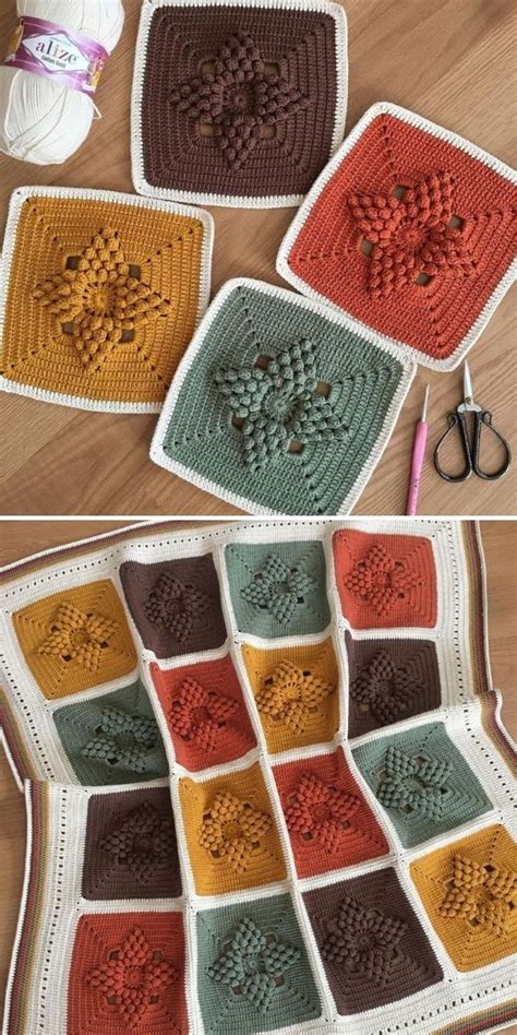 Уютные пледы из мотивов 7 вариантов для вязания крючком Костромичка с клубками Дзен