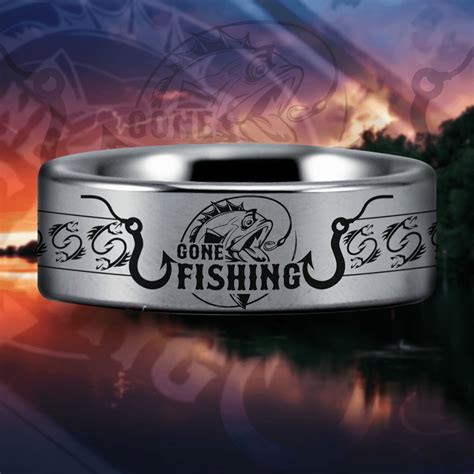 Silver Tungsten Gone Fishing Ring