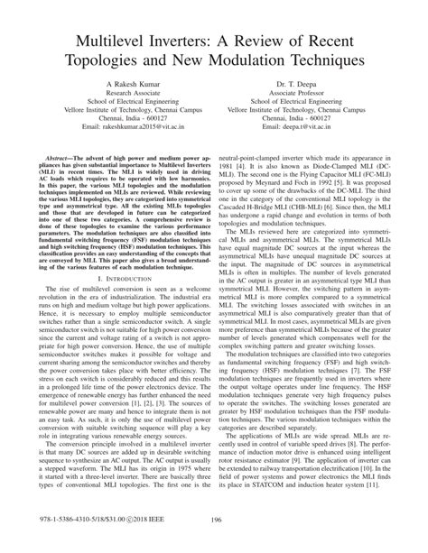 Pdf Multilevel Inverters A Review Of Recent Topologies And New Modulation Techniques