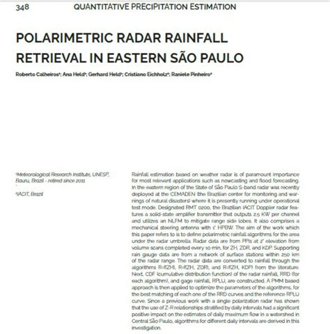 Pdf Polarimetric Radar Rainfall Retrieval In Eastern São Paulo