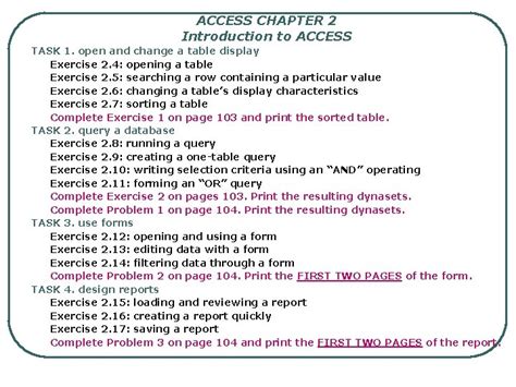 ACCESS CHAPTER Introduction To ACCESS Learning Objectives
