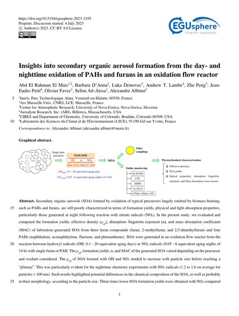 Pdf Insights Into Secondary Organic Aerosol Formation From The Day
