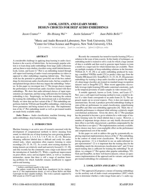 Look Listen And Learn More Design Choice For Deep Audio Embeddings Pdf