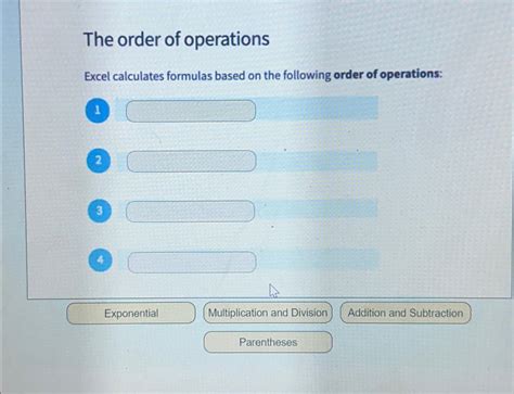 Solved The Order Of Operationsexcel Calculates Formulas