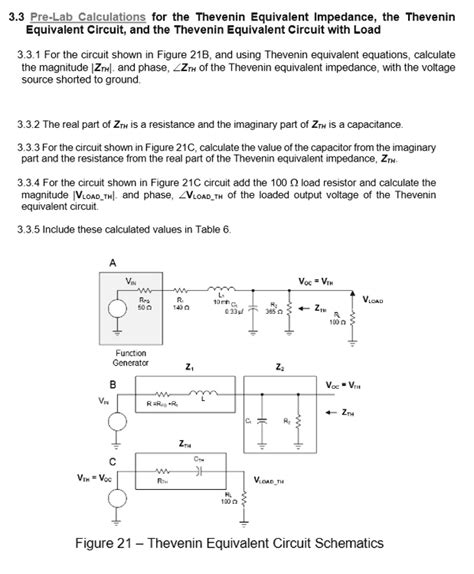 Solved 3 3 Pre Lab Calculations For The Thevenin Equivalent Impedance