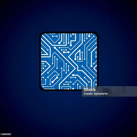 Desain Cpu Teknologi Vektor Dengan Microchip Luminescent Biru Persegi Ilustrasi Stok Unduh