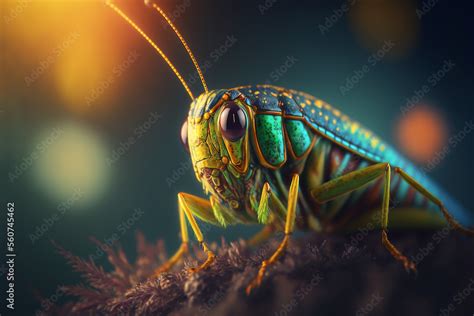 An Extremely Sharp And Detailed Portrait Of Grasshopper Macro