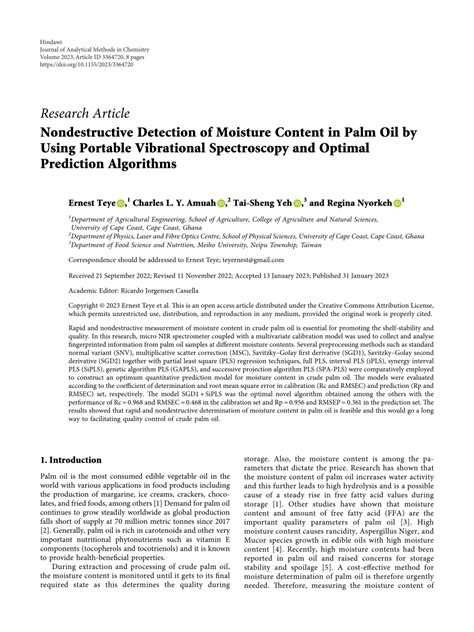 Pdf Nondestructive Detection Of Moisture Content In Palm Oil By Using Portable Vibrational