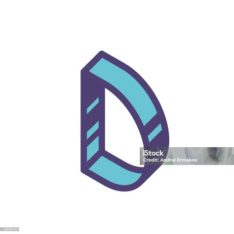 로고 문자 D 선형 개요 아이콘의 기호입니다 아이소메트리 3d 컬러 대문자 플랫 문자 브랜드 회사 기호는 흰색 배경에 고립 되어 있습니다 알파벳 세트에서 요소입니다 0명에