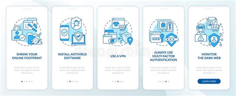 Cyberattacks Prevention Blue Onboarding Mobile App Screen Stock Vector