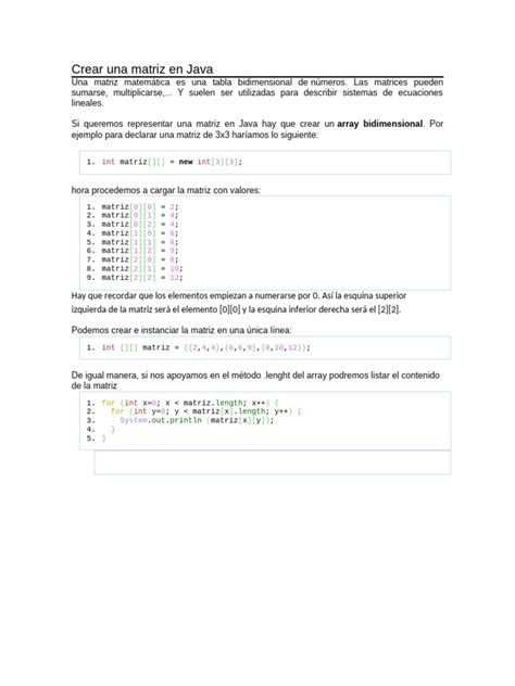Crear Una Matriz En Java Pdf