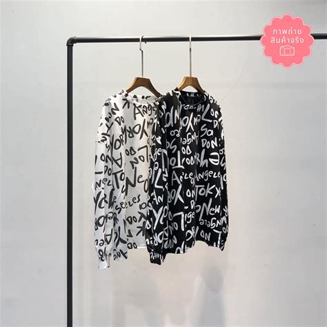 ราคาถูกที่สุด เสื้อแขนยาวแฟชั่นพิมพ์ลายตัวหนังสือภาษาอังกฤษเท่ๆ สาวตัวเล็กใส่เป็นมินิเดรสได้ U