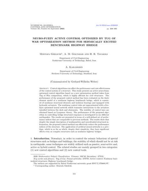 Pdf Neuro Fuzzy Active Control Optimized By Tug Of War Optimization Method For Seismically