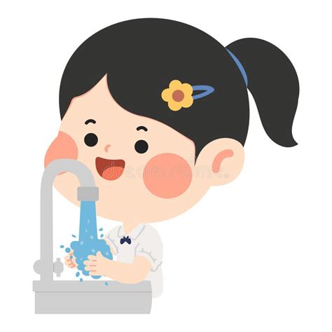 Schoolgirl Washing Hands At Sink Stock Illustration Illustration Of