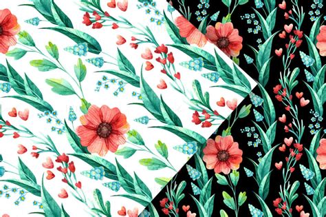 Пролетни цветя акварелен клипарт безшевни шарки шаблони за картички Флорални аранжировки