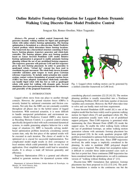 Pdf Online Relative Footstep Optimization For Legged Robots Dynamic Walking Using Discrete