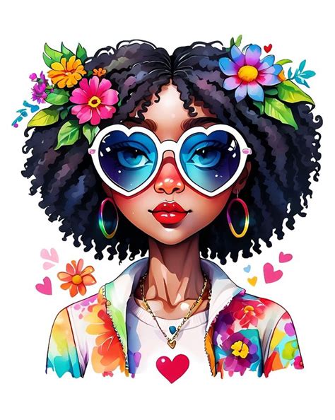 Afro Hippie Chick Sticker With Heart Shaped Glasses Sticker For Sale By Cosmicreations1
