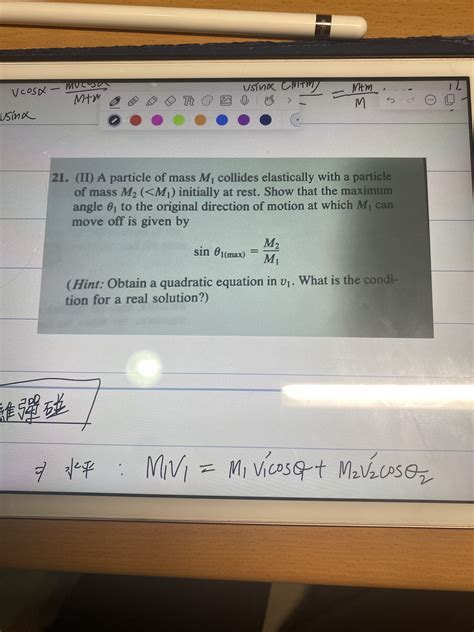 solved ii ﻿a particle of ﻿mass m1 ﻿collides elastically