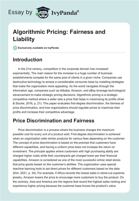 Algorithmic Pricing Fairness And Liability 1181 Words Essay Example