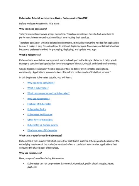 Kubernetes Tutorial Architecture Basics Features With Example Pdf Computer Cluster