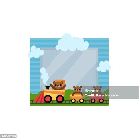 귀여운 사진 프레임 장난감 기차 앨범 사진 또는 텍스트 카드 흰색 배경에 그림 프레임 벡터 일러스트 레이 션에 대 한 공간을