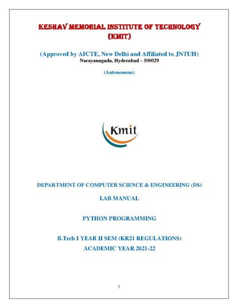 Python Prog Lab Manual Kr21 1 Keshav Memorial Institute Of Technology Kmit Approved By