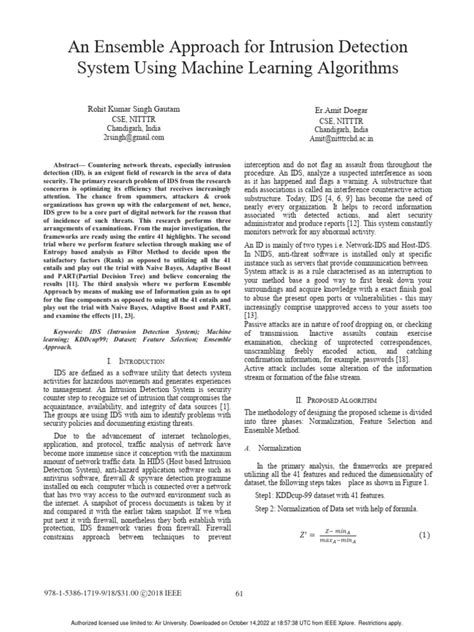 An Ensemble Approach For Intrusion Detection System Using Machine