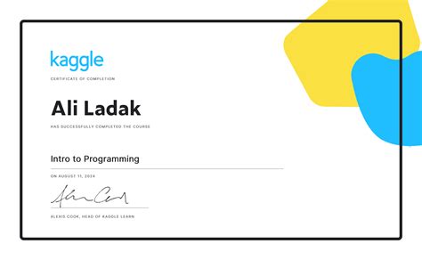 Ali Ladak Completed The Intro To Programming Course On Kaggle