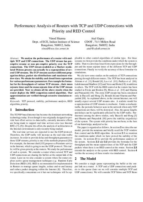 Pdf Performance Analysis Of Routers With Tcp And Udp Connections With Priority And Red Control
