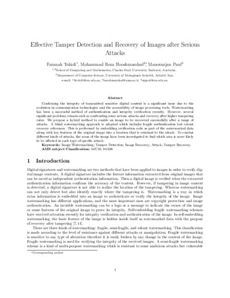 Pdf Effective Tamper Detection And Recovery Of Images After Serious Attacks