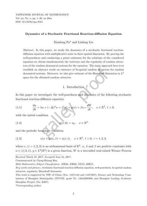 Pdf Dynamics Of A Stochastic Fractional Reaction Diffusion Equation